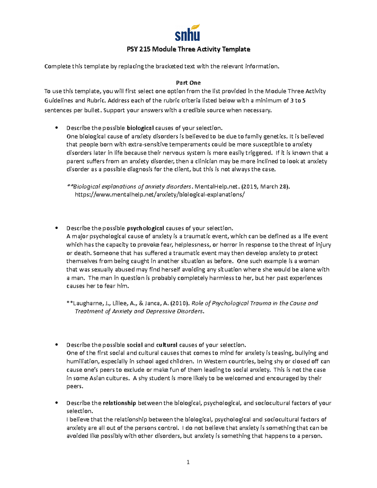 PSY 215 Module Three Activity - PSY215 - SNHU - Studocu