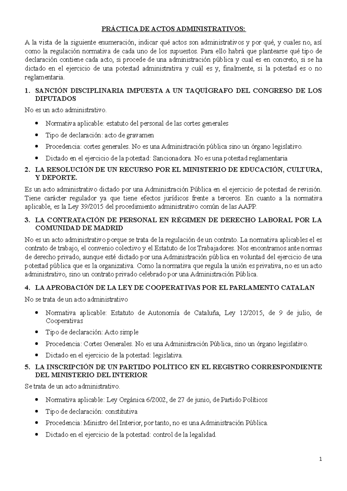 CASO Práctico Actos - Primer caso profesora María Loreto Bacariza Cebreros - PRÁCTICA DE ACTOS ...