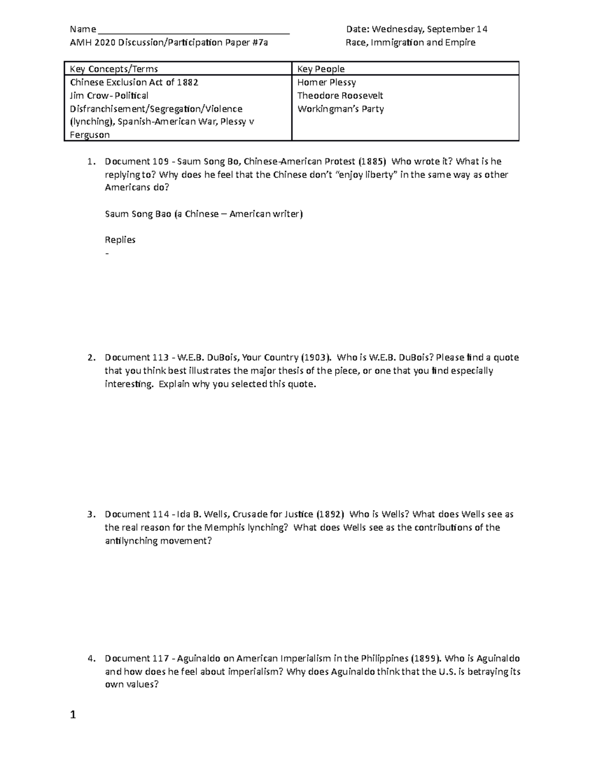 AMH2020 DP#7a RIE - discussion paper or pop quiz of Race, Immigration ...