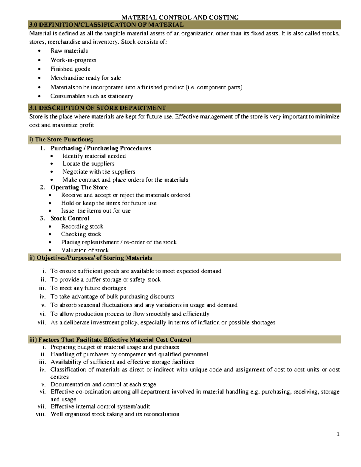 Material Control AND Costing-1 - MATERIAL CONTROL AND COSTING 3 ...