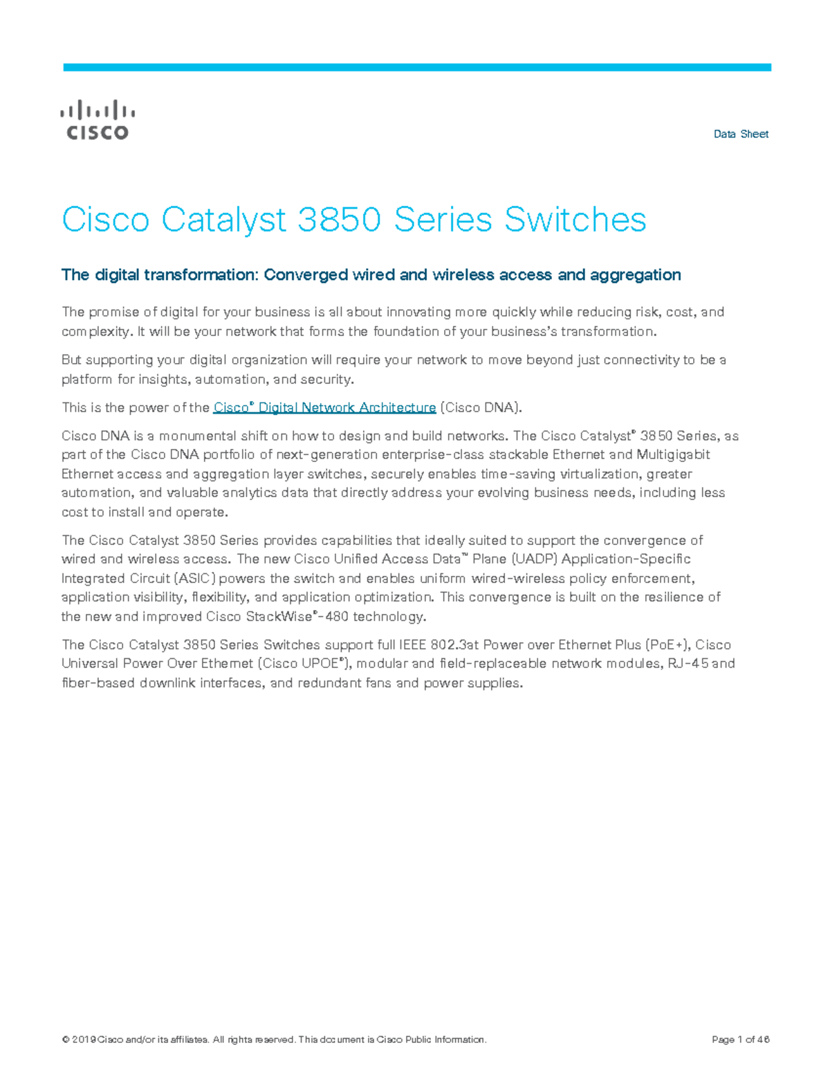 Switch ws-c3850-48f-s - Data Sheet Cisco Catalyst 3850 Series Switches ...