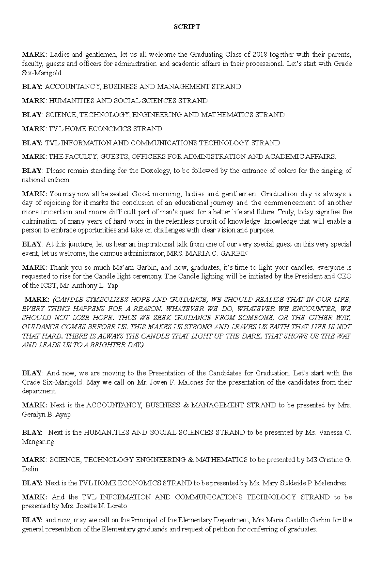 Inbound 72029647158851344 - SCRIPT MARK : Ladies and gentlemen, let us ...