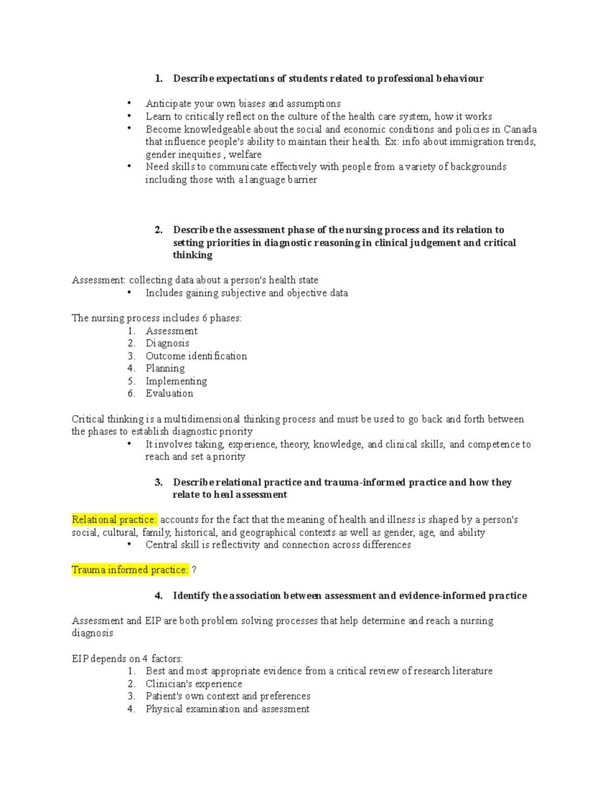 Objectives - Lecture notes 1 - 1. Describe expectations of students ...