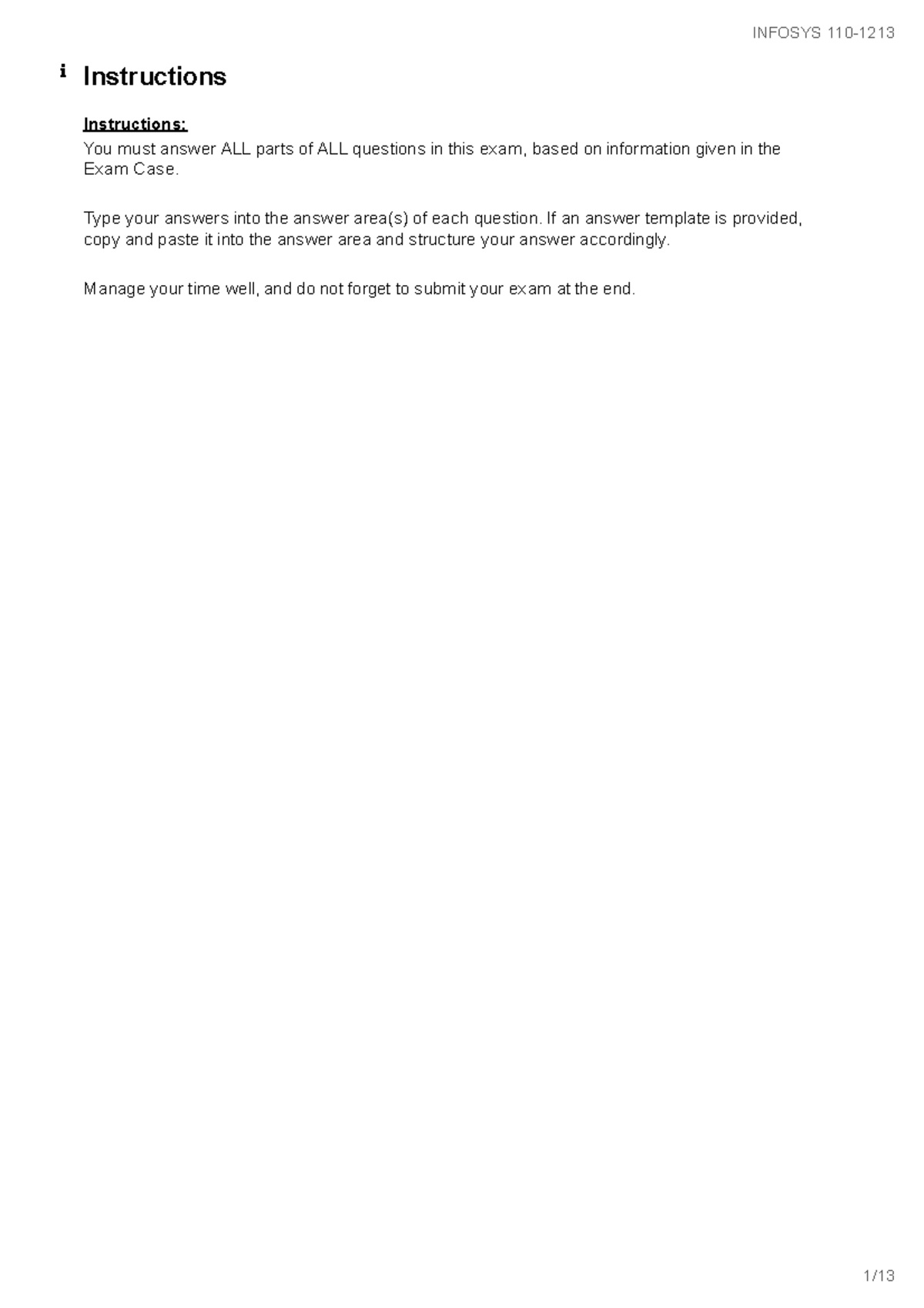 Infosys 110 S1 2021 Exam - Instructions Instructions: You must answer ...