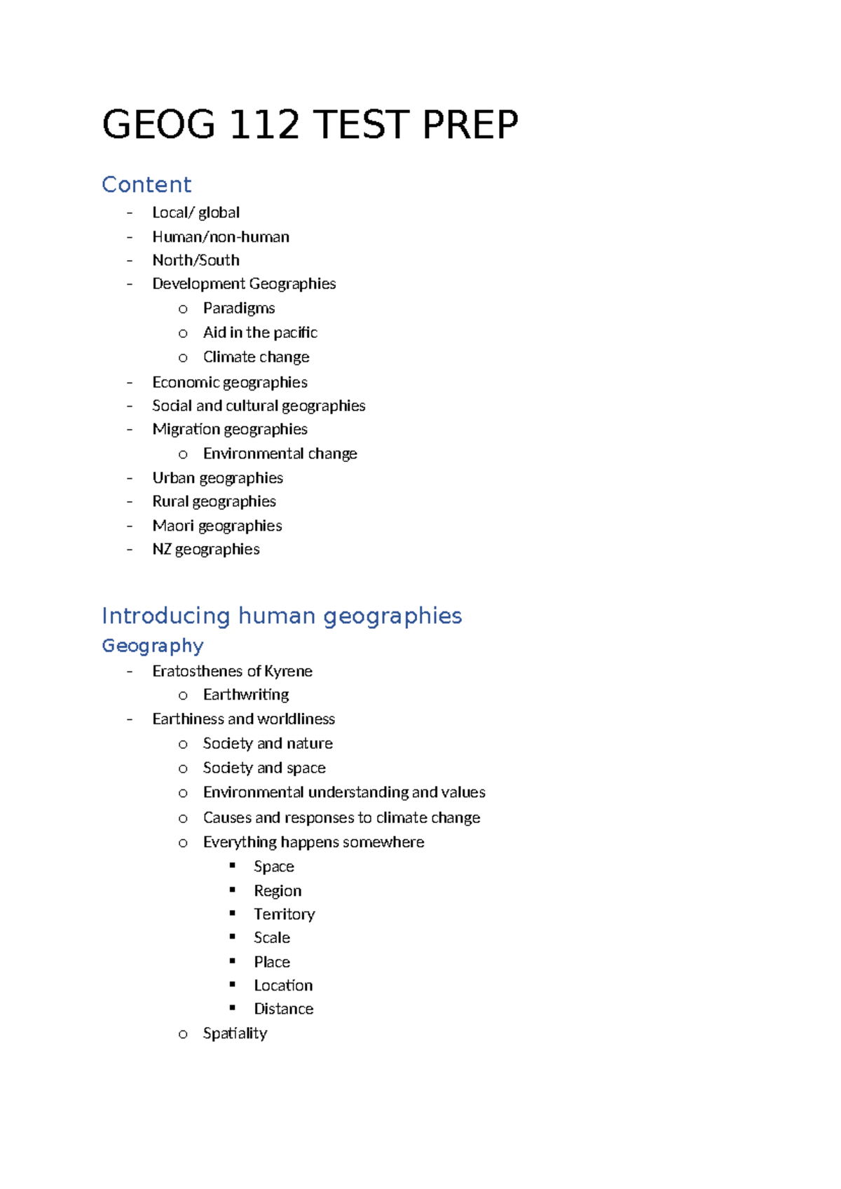 GEOG 112 TEST PREP - Test prep - GEOG 112 TEST PREP Content - Local ...