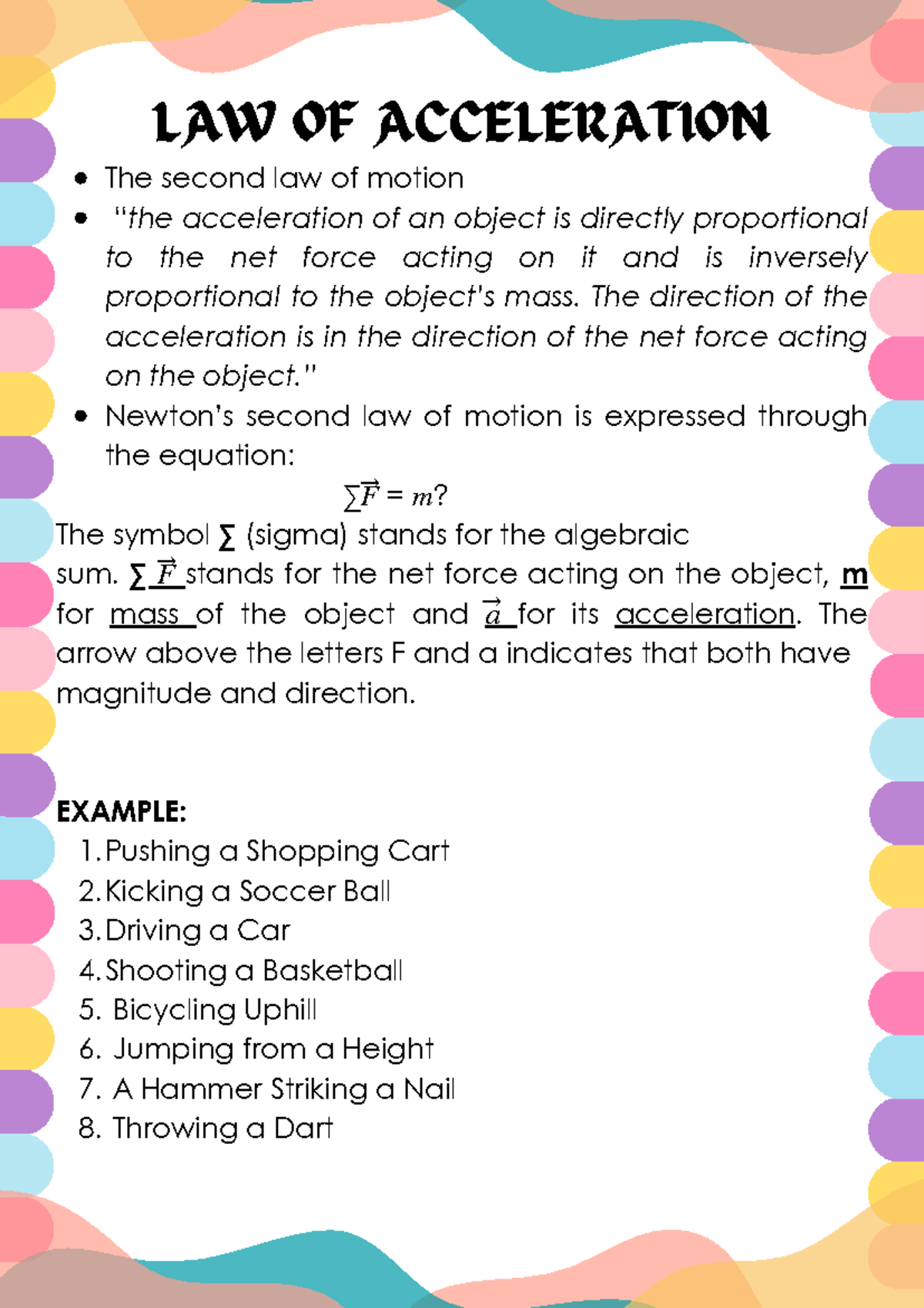 Law of Acceleration - Newton's Law - LAW OF ACCELERATION The second law ...