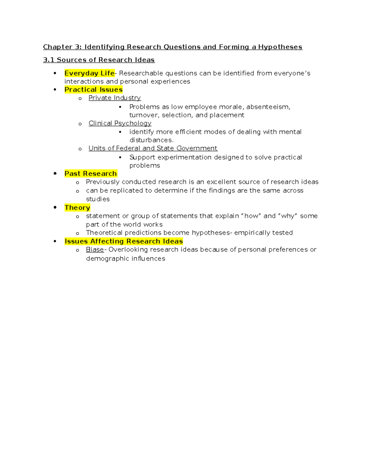 Chapter 3- study guide - Chapter 3: Identifying Research Questions and Forming a Hypotheses 3 ...