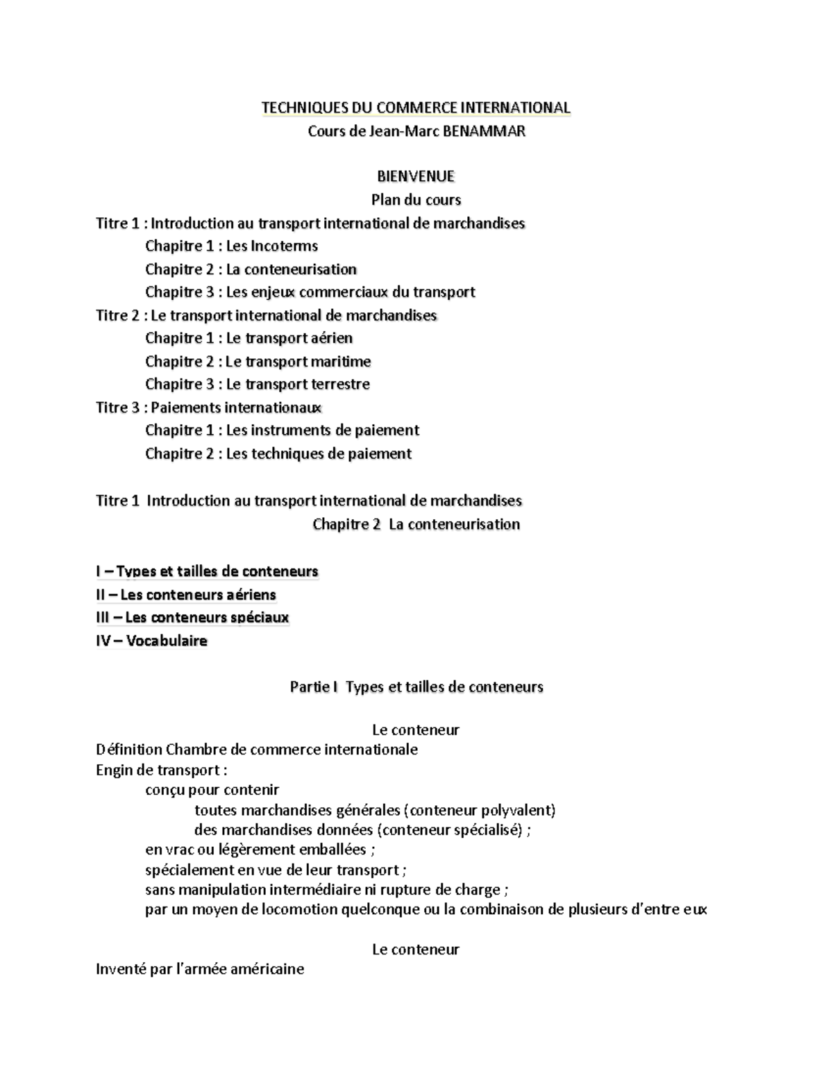 Commerce International Cours 2 - La conteneurisation - Warning: TT: undefined function: 32 ...