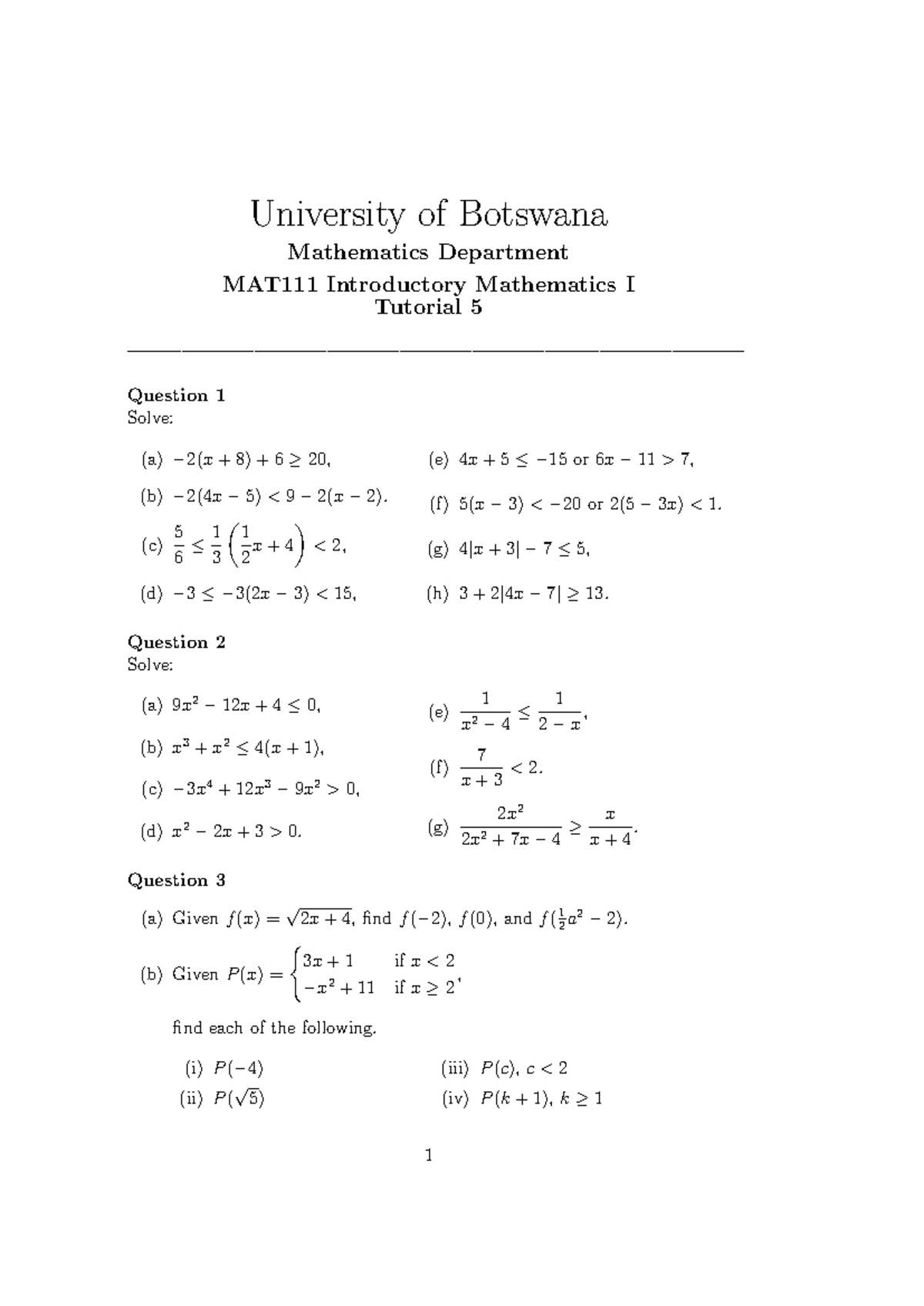 Mathstutorial 5 - Equations and functions - University of Botswana ...