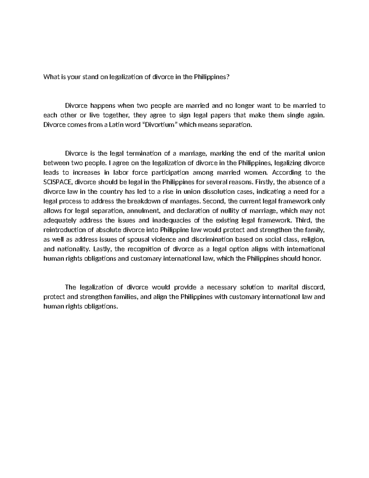 UCSP Legalization OF Divorce - What is your stand on legalization of ...