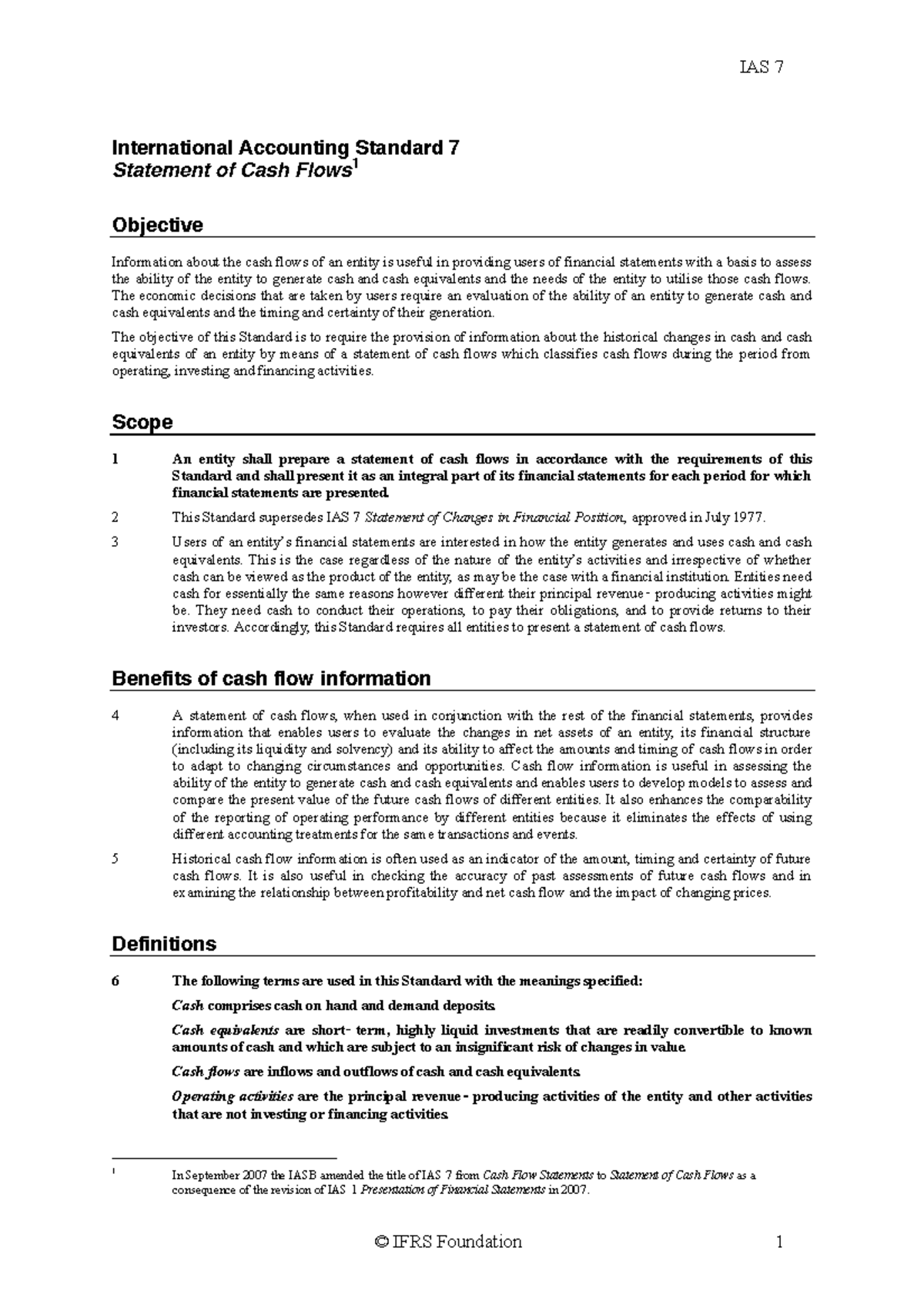 IAS 07 - N/A - International Accounting Standard 7 Statement of Cash ...