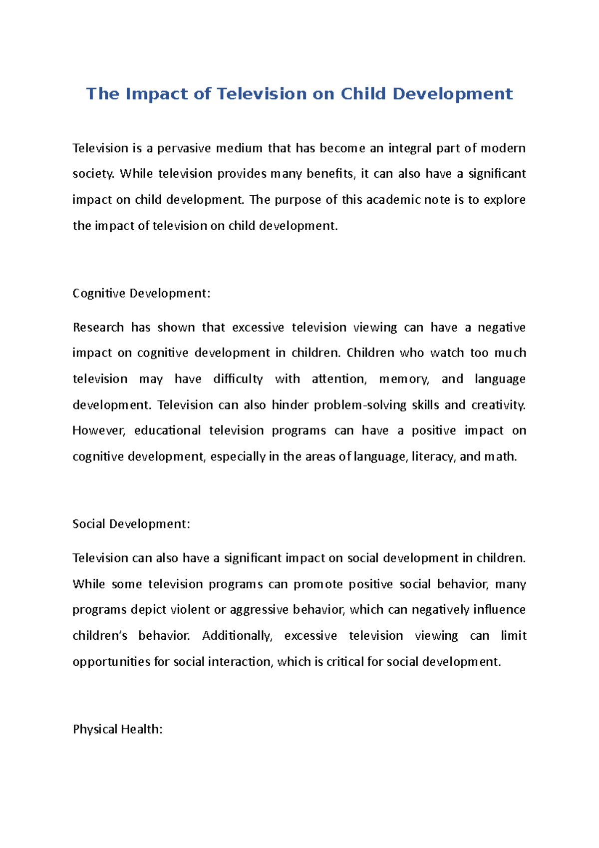 The Impact of Television on Child Development - The Impact of ...