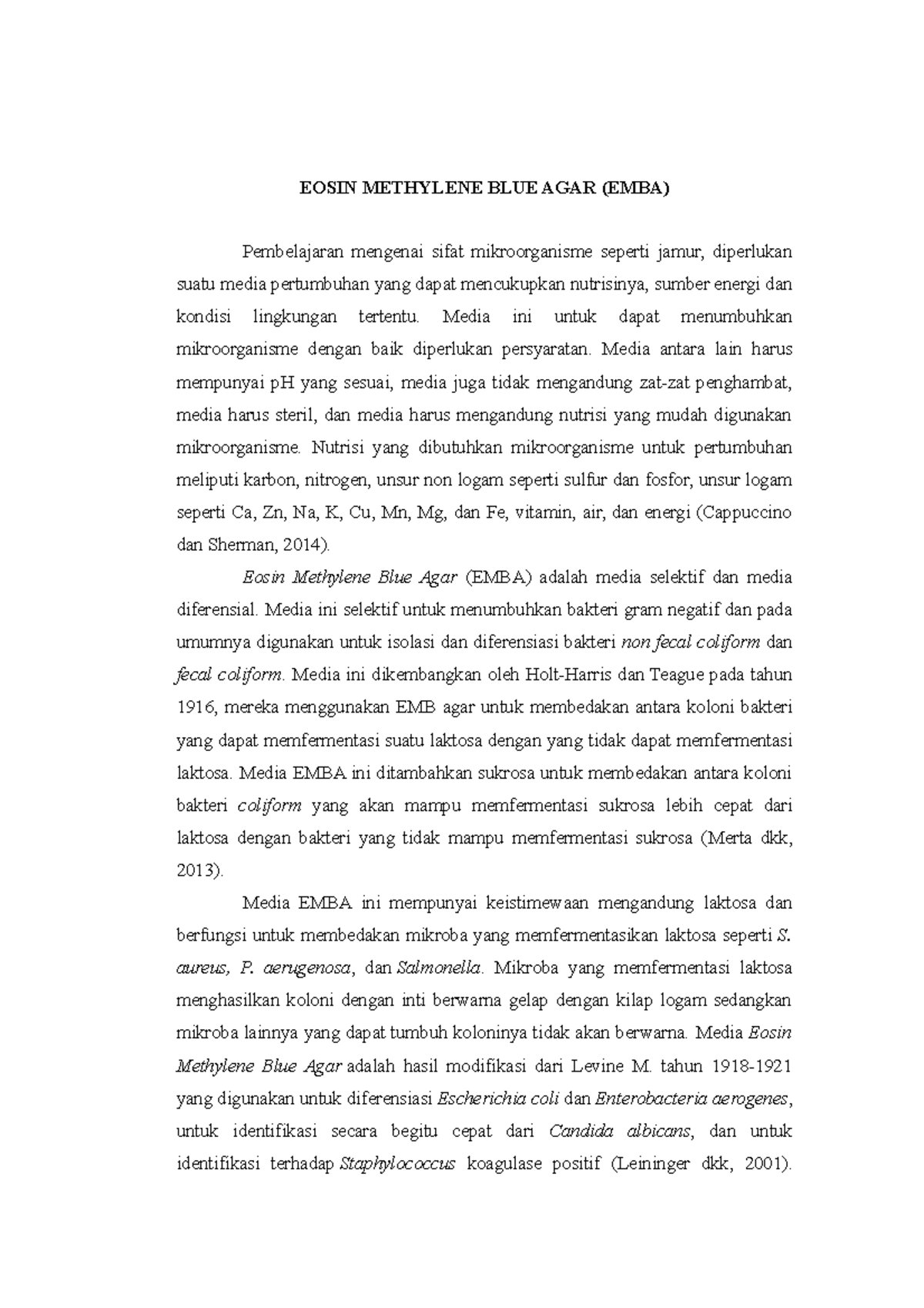 Eosin Methylene BLUE AGAR (EMBA) - Praktikum Bioproses - UNSRI - Studocu