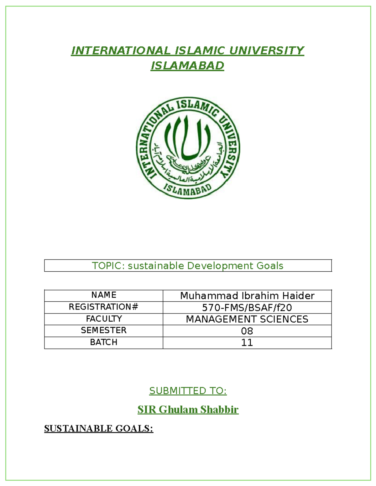 Develepoment Economics Assignments - INTERNATIONAL ISLAMIC UNIVERSITY ...