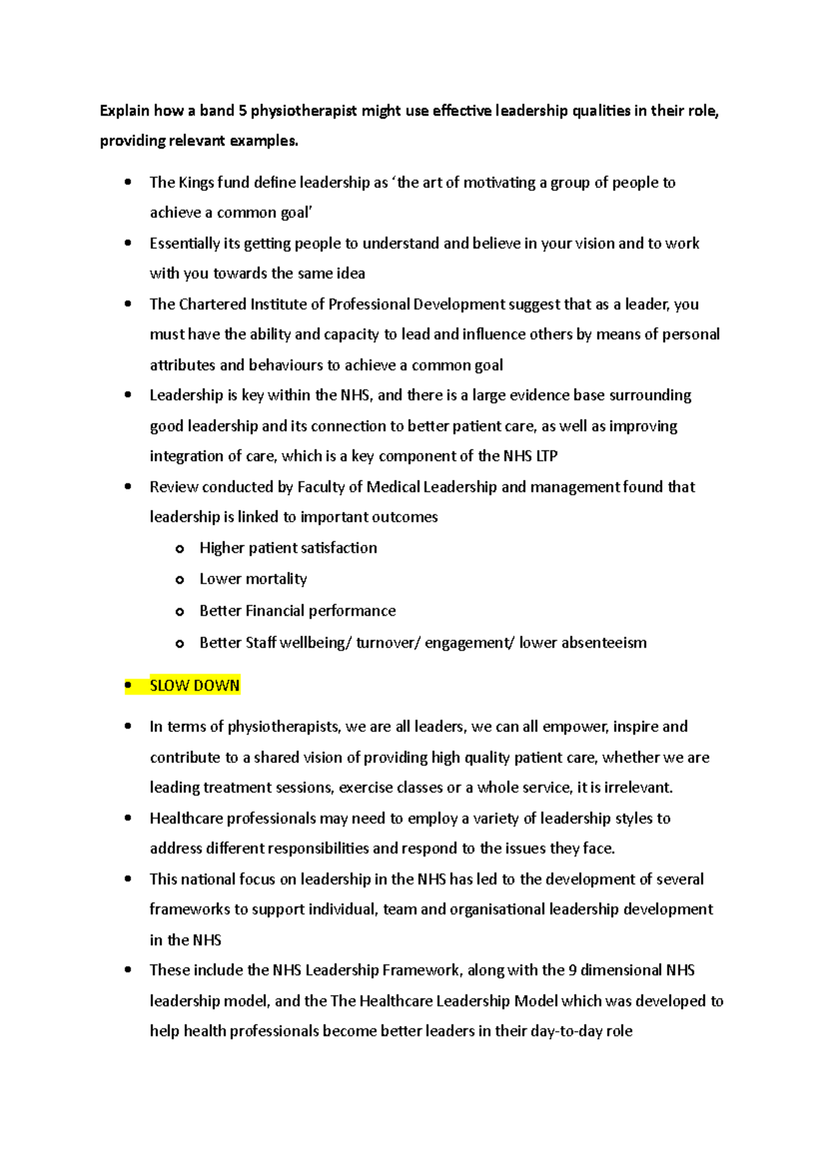 BAND 5 Leader Explain How A Band 5 Physiotherapist Might Use