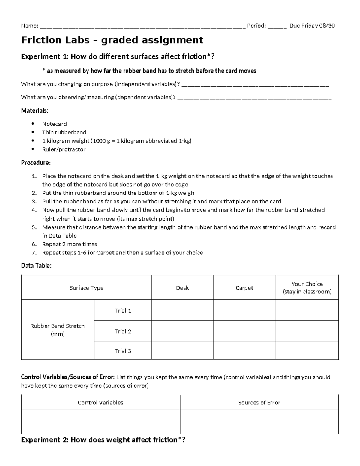 Friction Labs - Students use simple class materials - notecards, 1000 ...