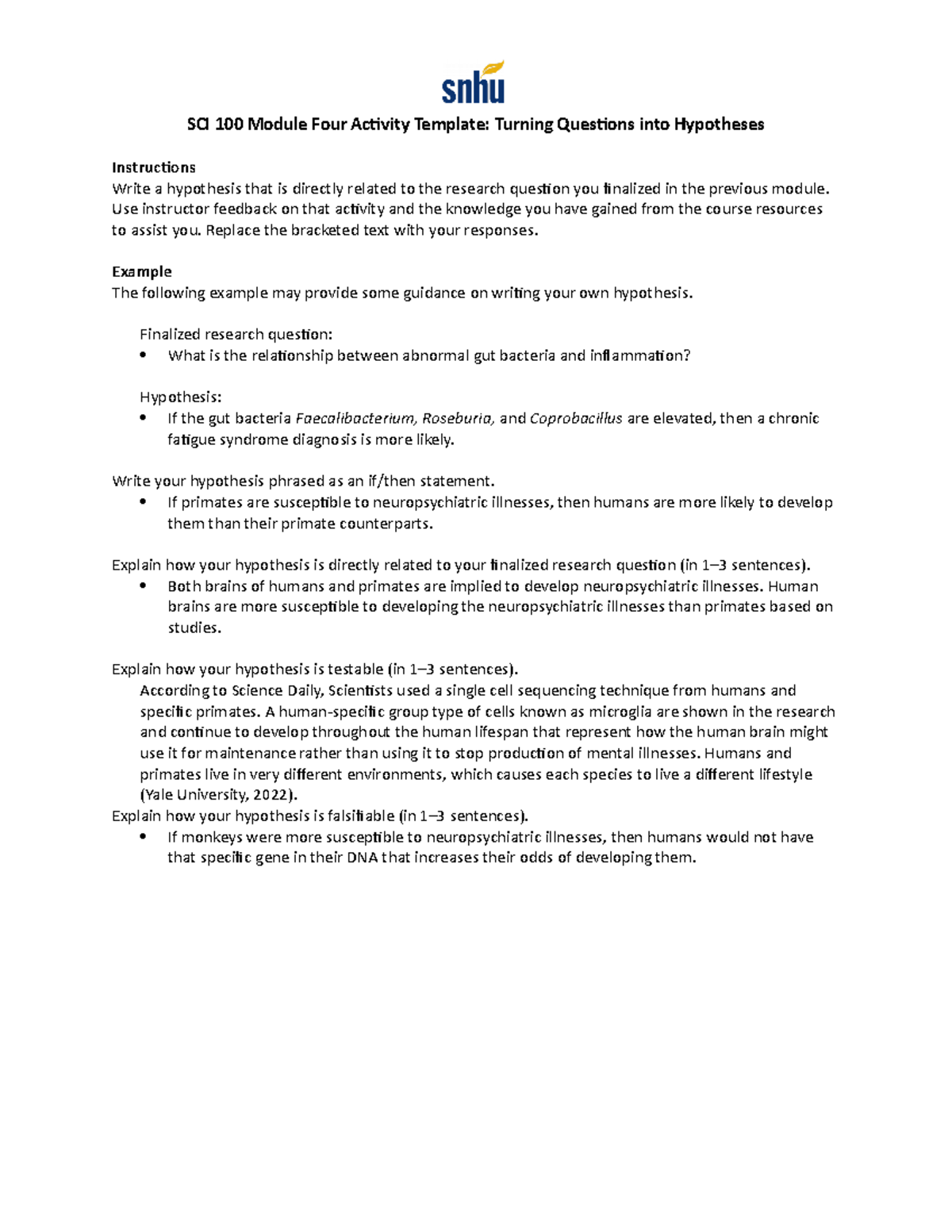 SCI 100 Module Four Activity Template - Use instructor feedback on that ...