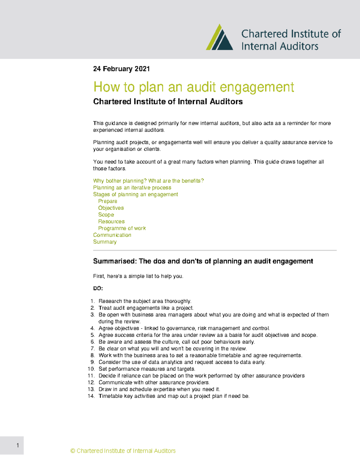 How to plan an audit engagement - 24 February 2021 How to plan an audit ...