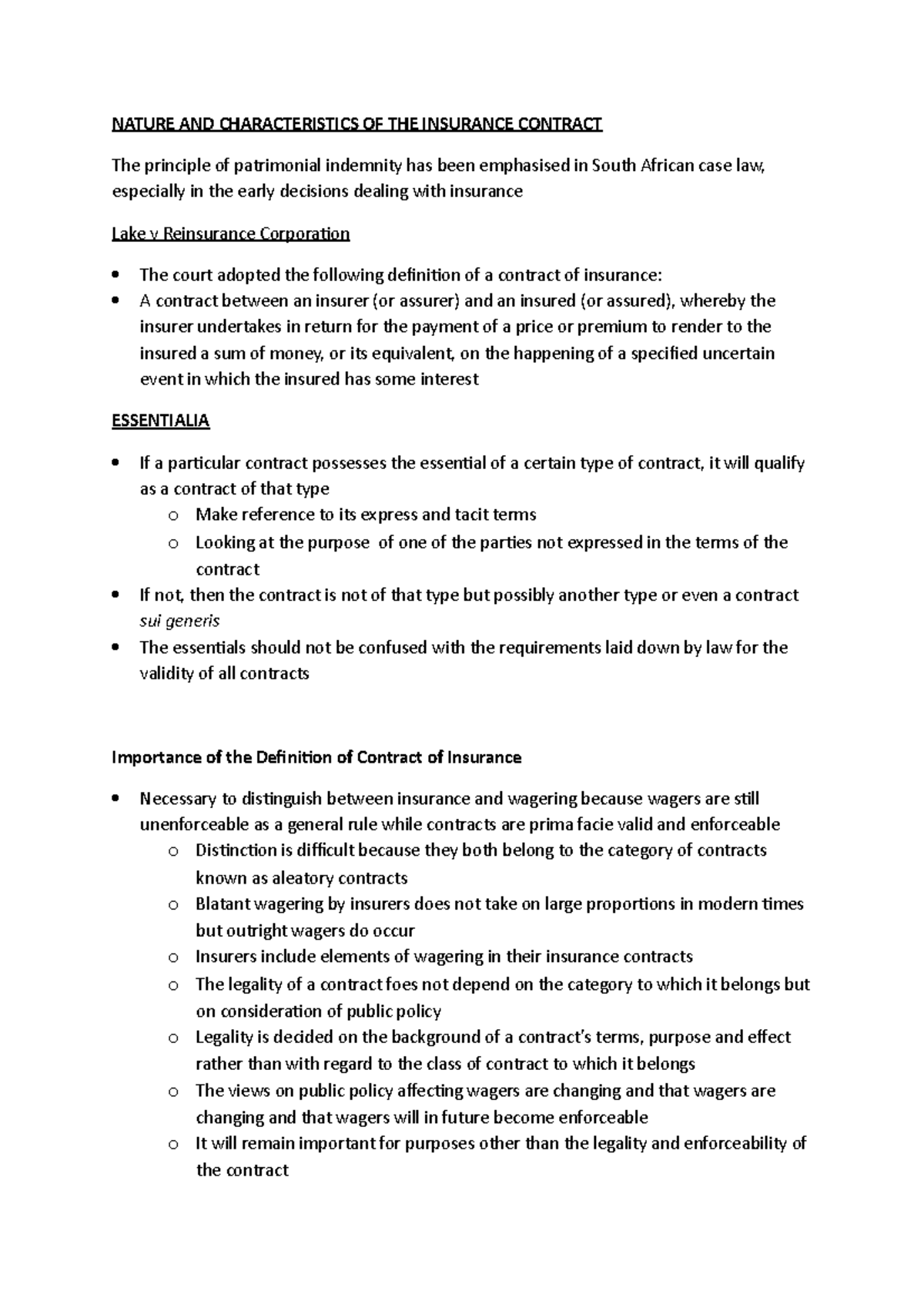 Insurance Lecture 2 - NATURE AND CHARACTERISTICS OF THE INSURANCE ...