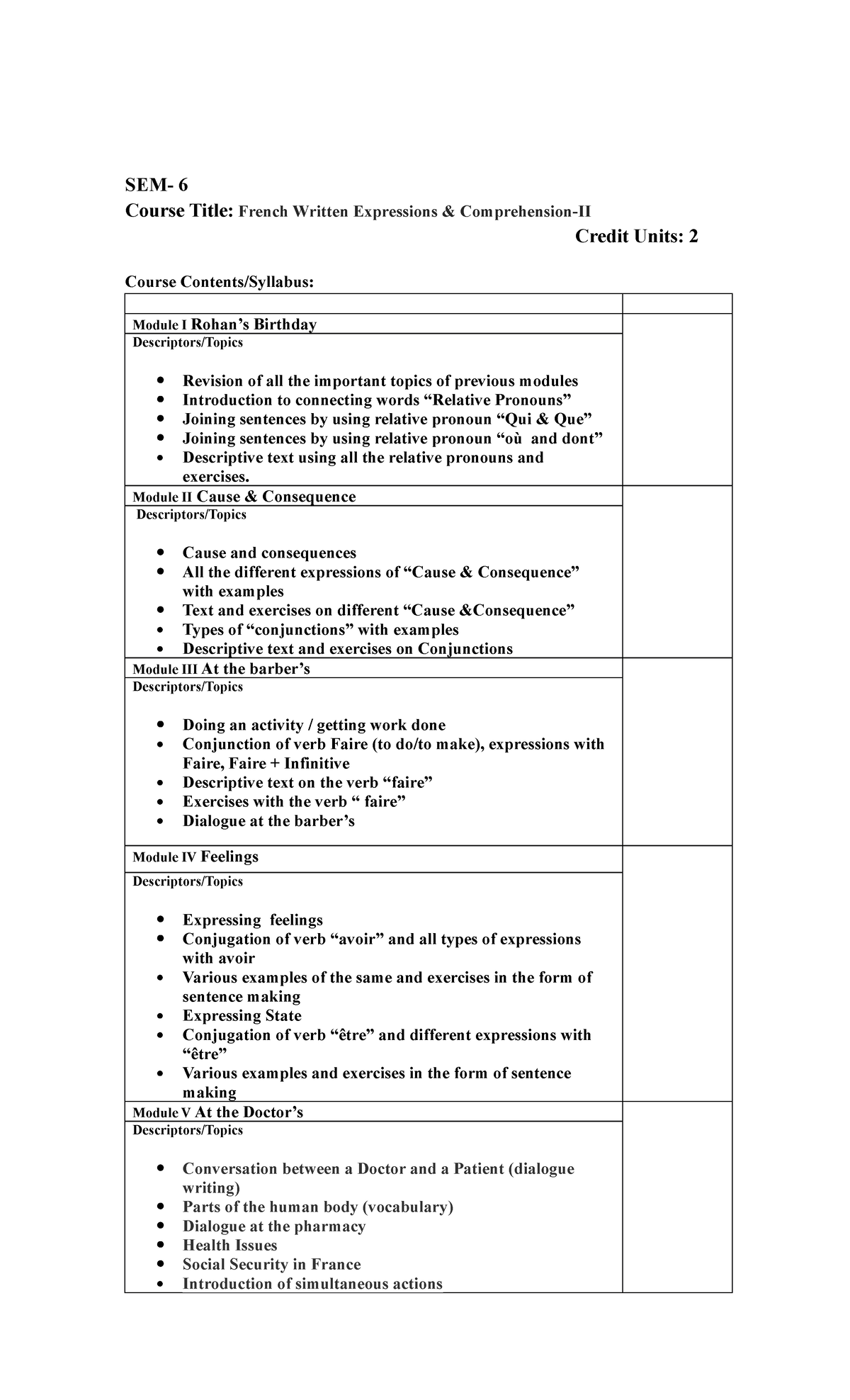 French Sem 6 - SEM- 6 Course Title: French Written Expressions ...