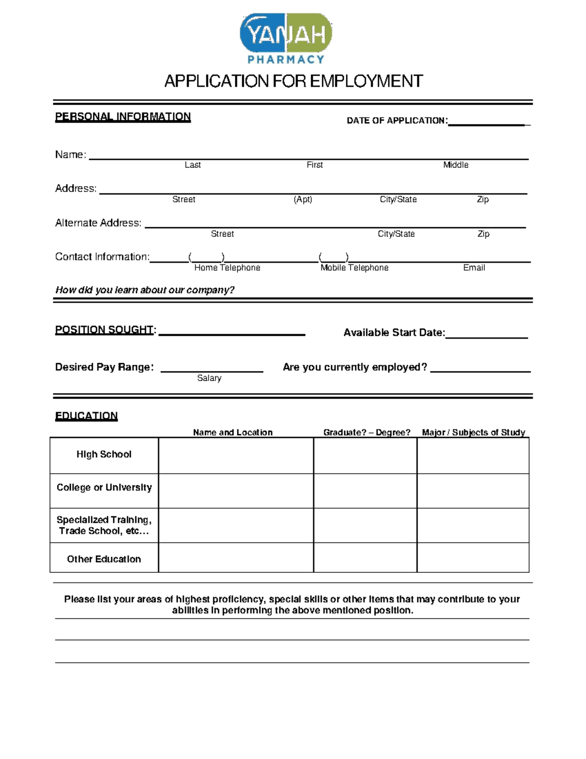 Job-application-form1 - APPLICATION FOR EMPLOYMENT PERSONAL INFORMATION ...