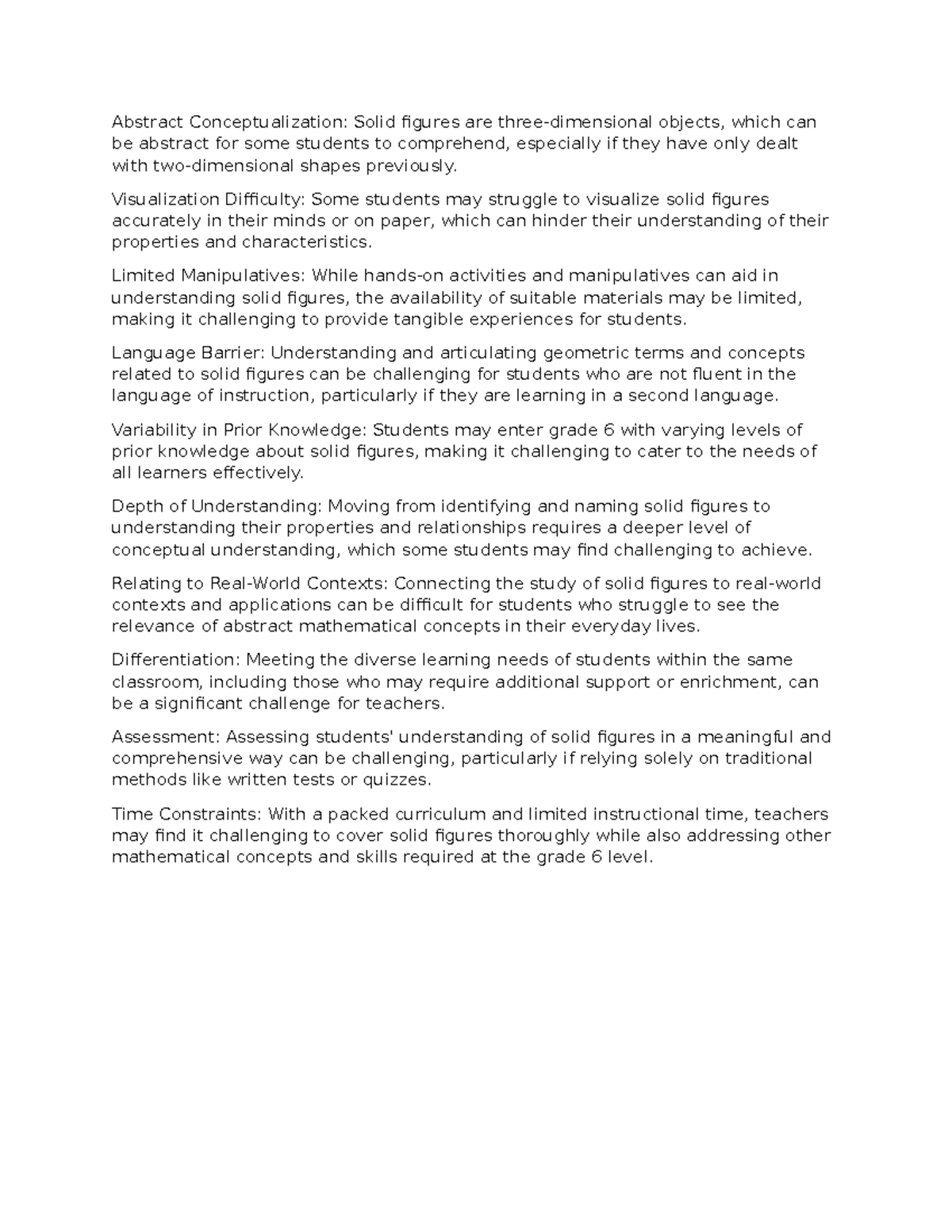 Abstract Conceptualization - Visualization Difficulty: Some students ...