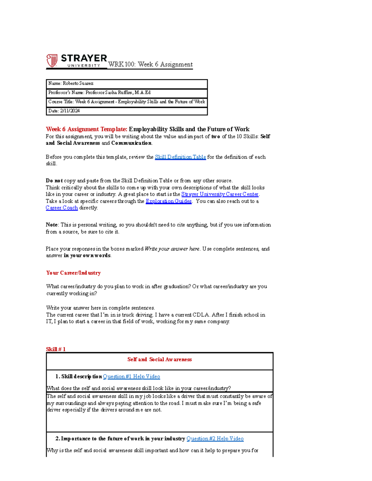 Strayer - Week 6 Assignment - Employability Skills and the Future of Work - WRK100: Week 6 - Studocu