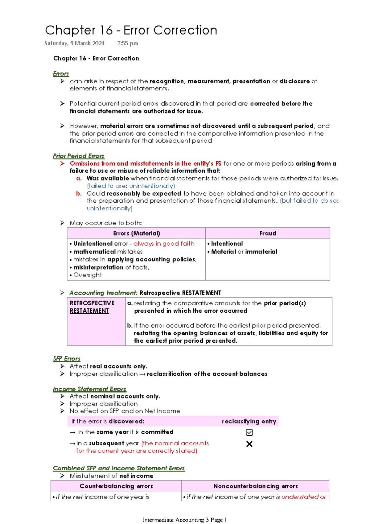 Chapter 16 - Error Correction - Chapter 16 - Error Correction Errors can arise in respect of the ...