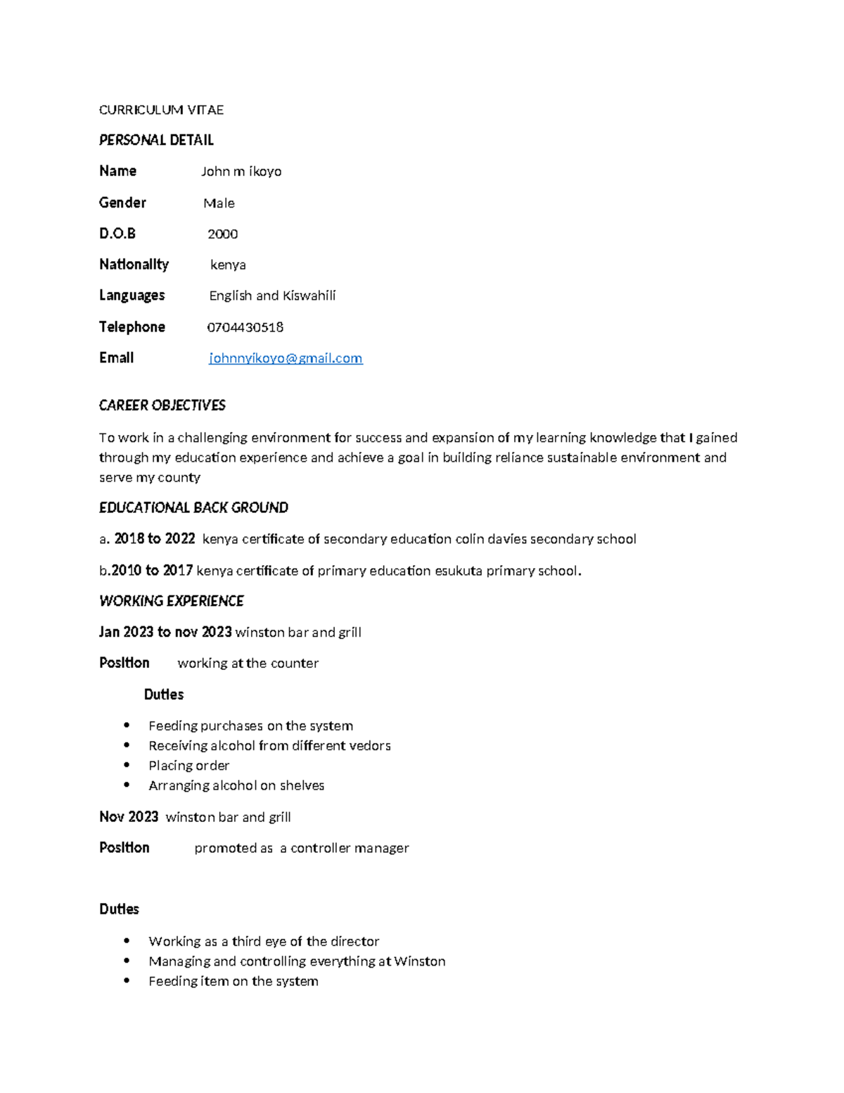 Curriculum Vitae - This is an assignment on how to write a CV - CURRICULUM VITAE PERSONAL DETAIL ...