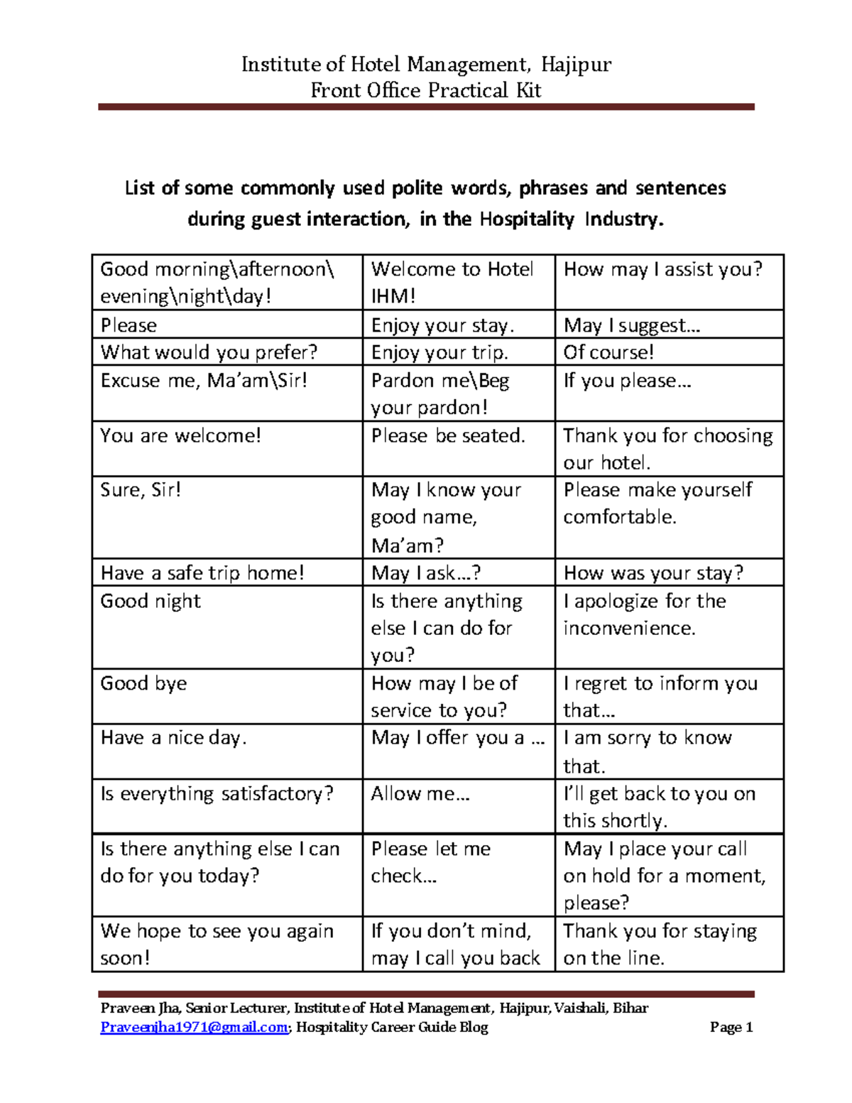 Frontofficepracticalnotes-2003 12054255 - Front Office Practical Kit ...