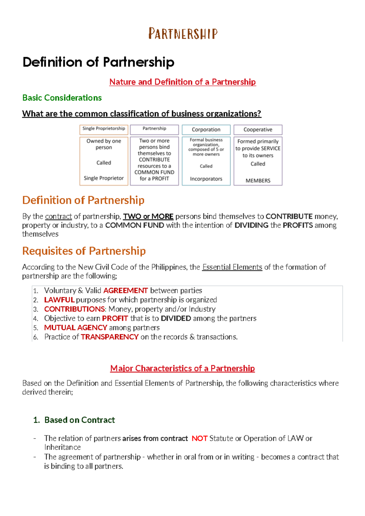 Confras Module 3 - Partnership Definition of Partnership Nature and ...