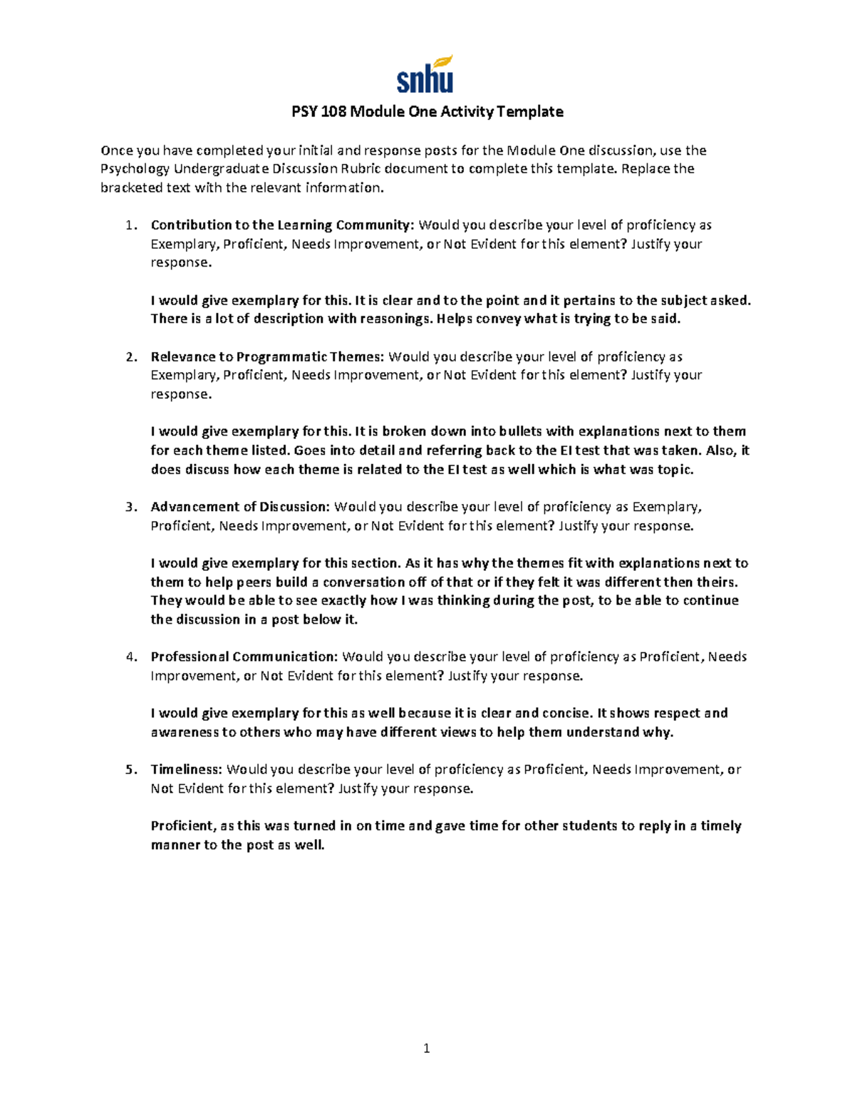 PSY 108 Module One Activity - Katie Spencer - 1 PSY 108 Module One Activity Template Once you ...