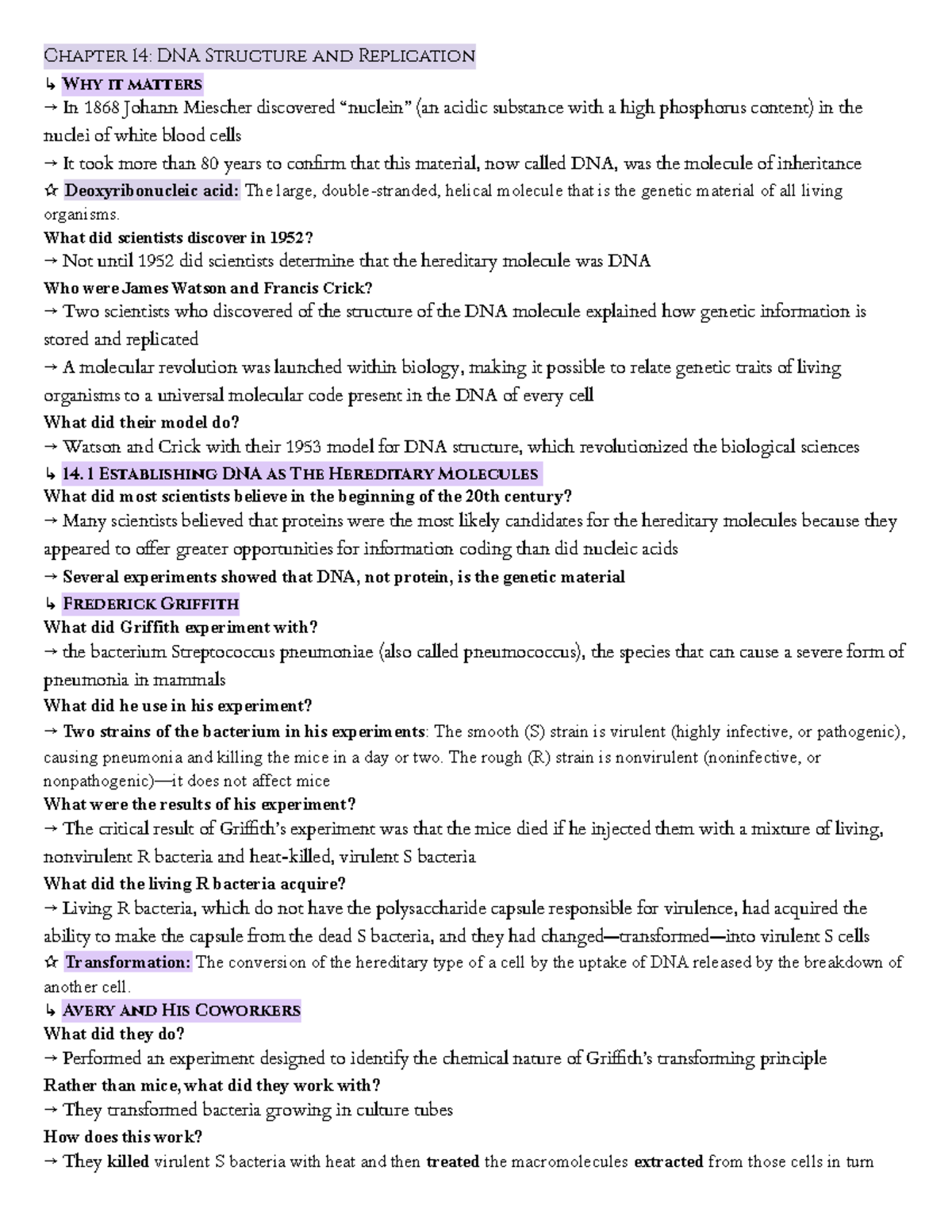 Chapter 14 DNA Structure and Replication - Chapter 14: DNA Structure ...
