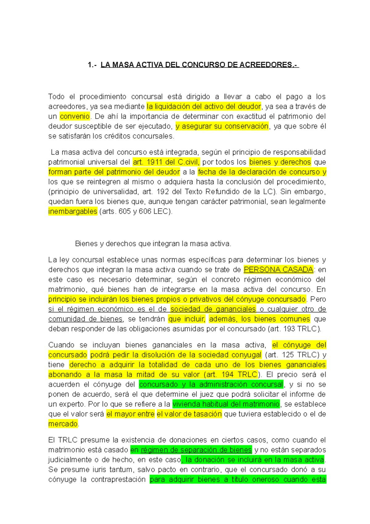 5. LA MASA Activa DEL Concurso - 1.- LA MASA ACTIVA DEL CONCURSO DE ACREEDORES.- Todo el - Studocu