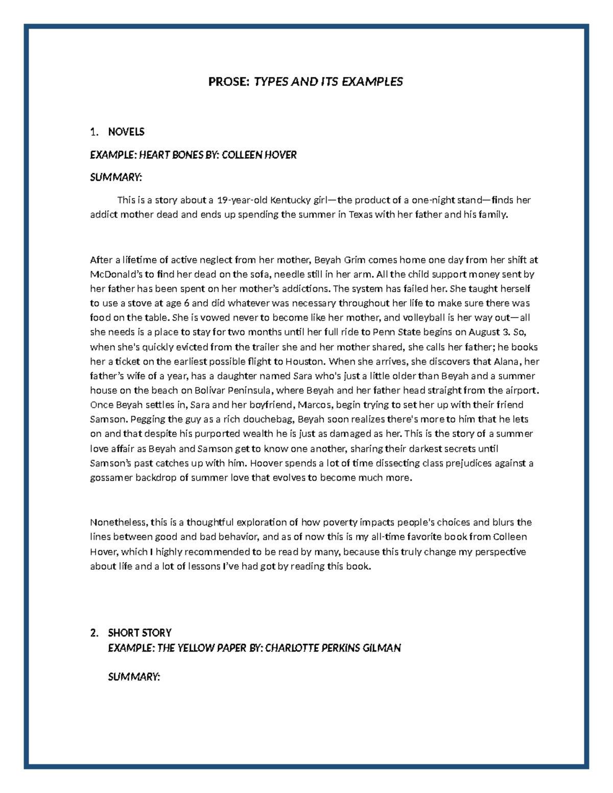 Prose For Reports And Review PROSE TYPES AND ITS EXAMPLES 1