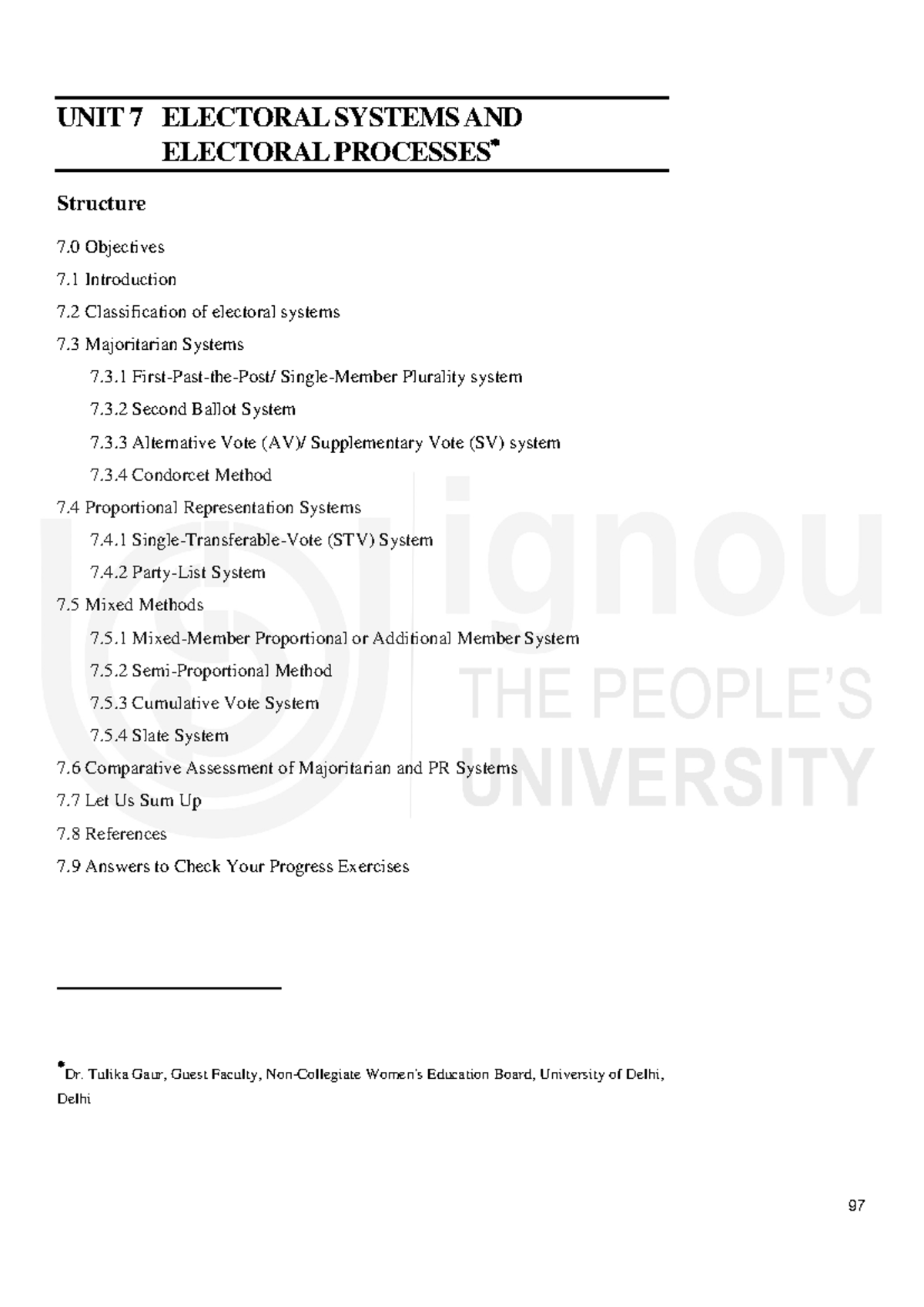 Electoral system - lecture notes - Electoral Systems and Electoral UNIT ...