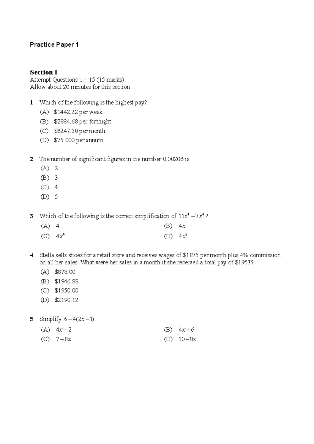 Practice-Paper-1 - practice paper - Practice Paper 1 Section I Attempt ...