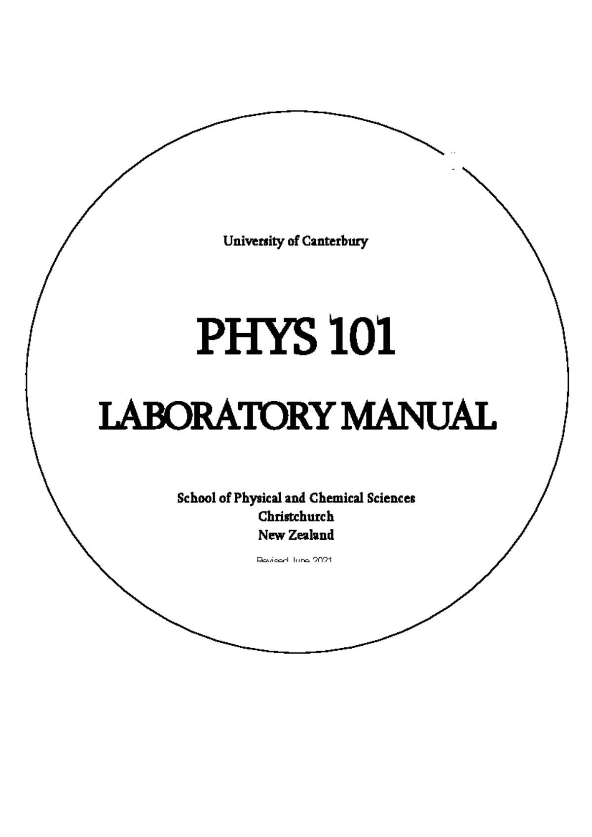 PHYS101 Lab Manual 2022 - S2 - School of Physical and Chemical Sciences Christchurch New Zealand ...