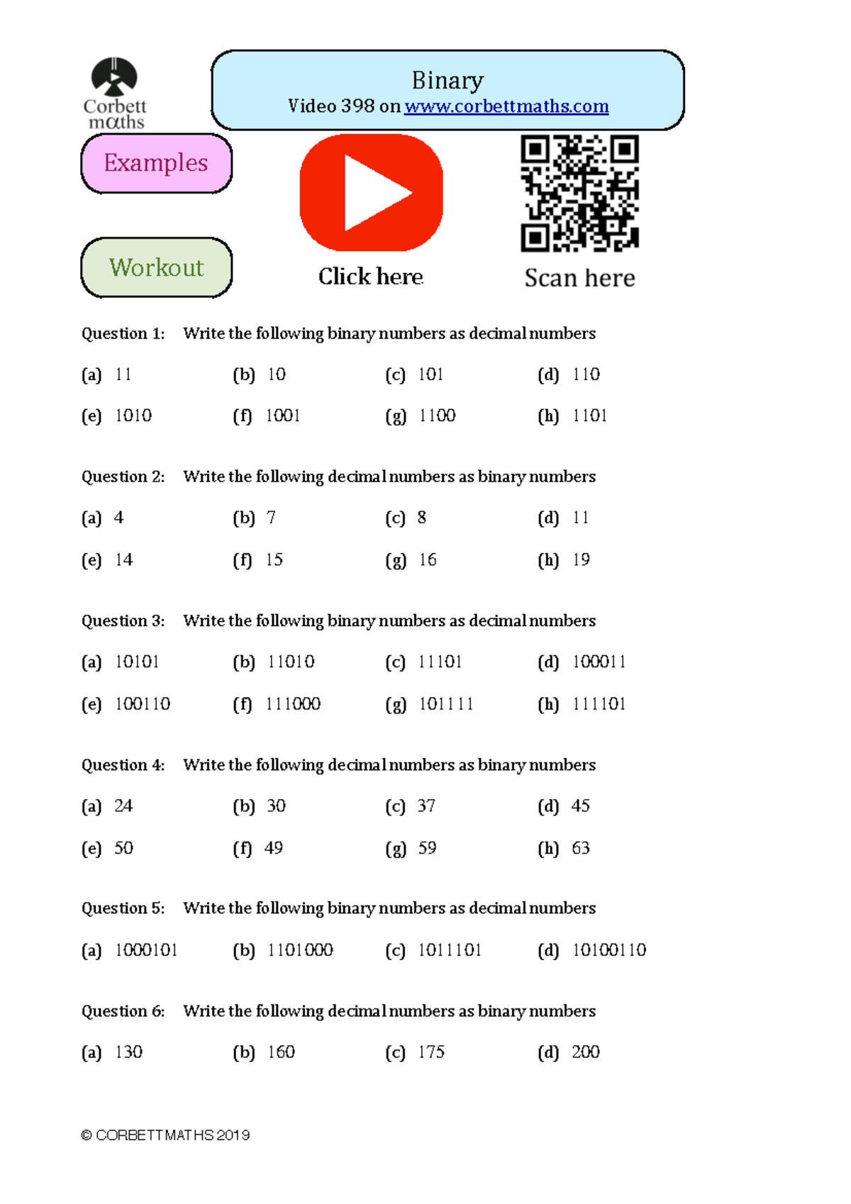 Binary - Conversión binaria - ! Binary Video 398 on corbettmaths ...