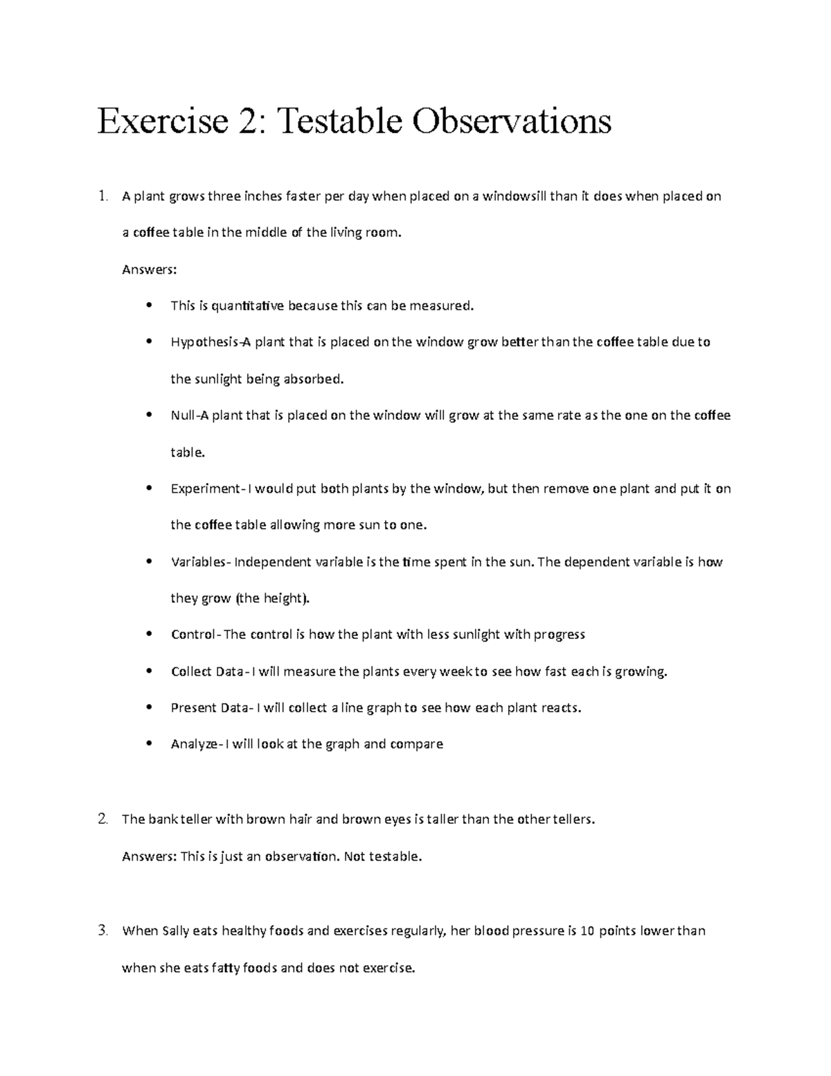 Exercise 2 Testable Observations - Exercise 2: Testable Observations 1 ...