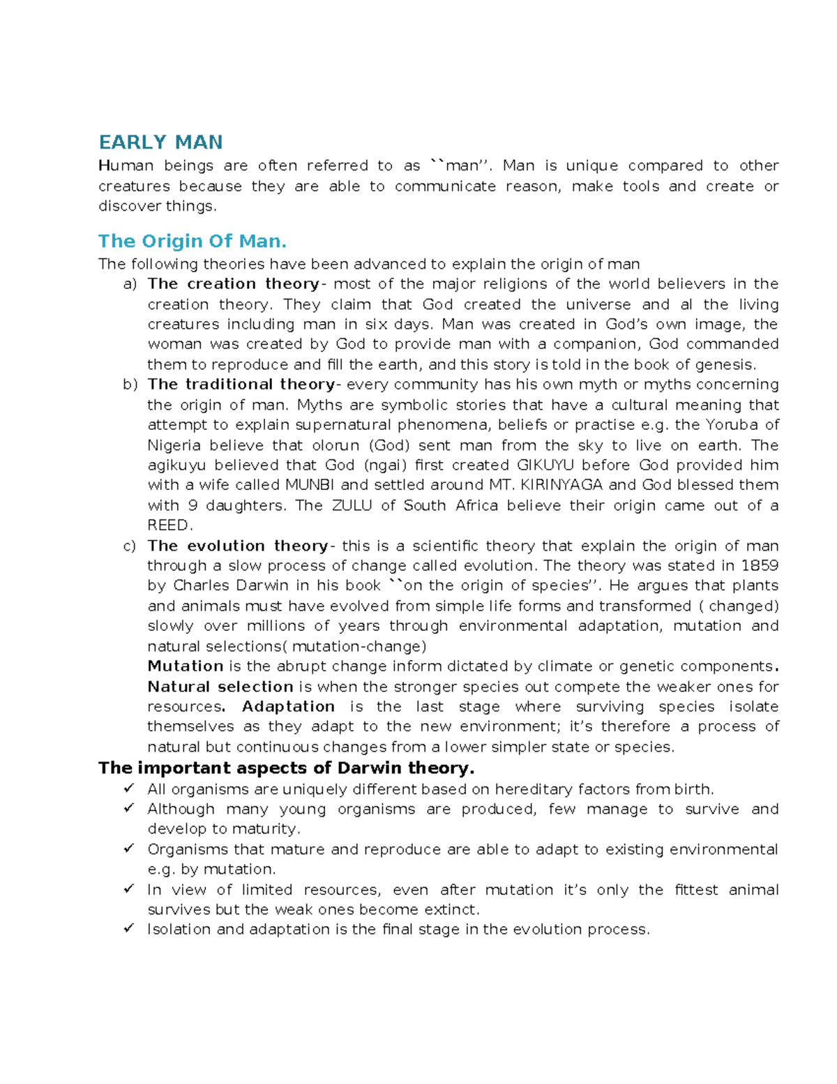 2. Early MAN - Notes - EARLY MAN Human beings are often referred to as ...