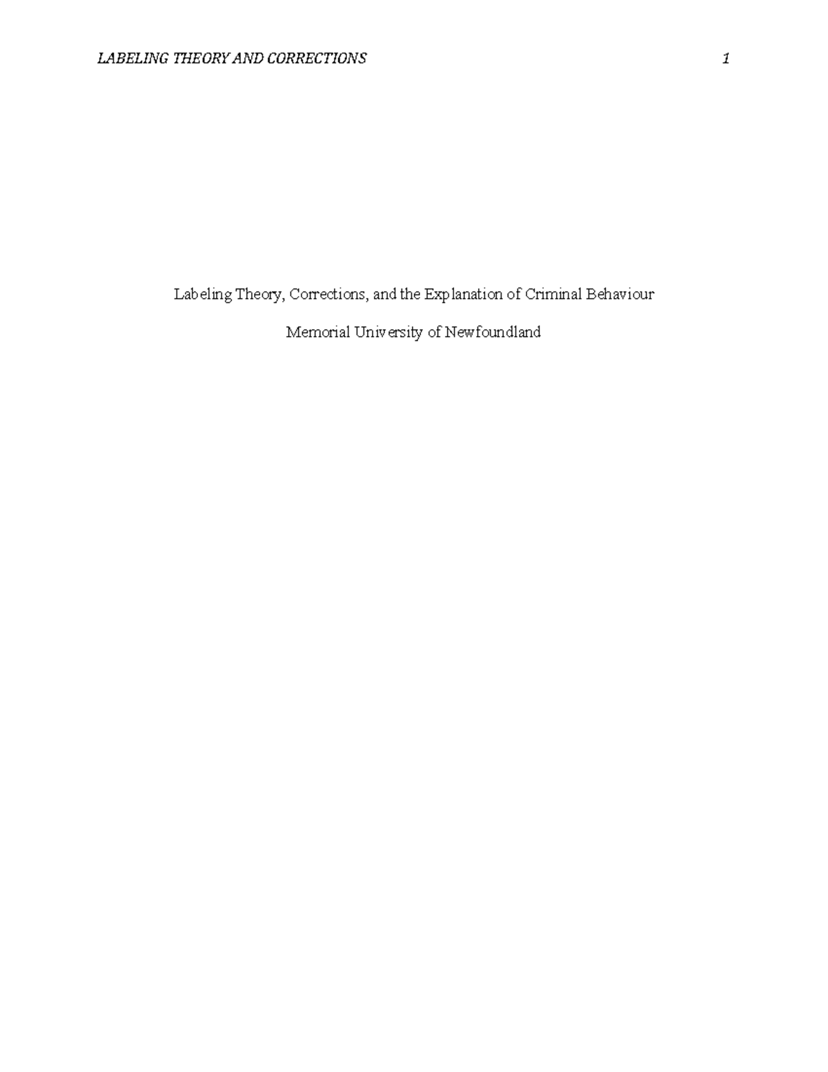 Labeling Theory, Corrections, and the Explanation of Criminal Behaviour ...