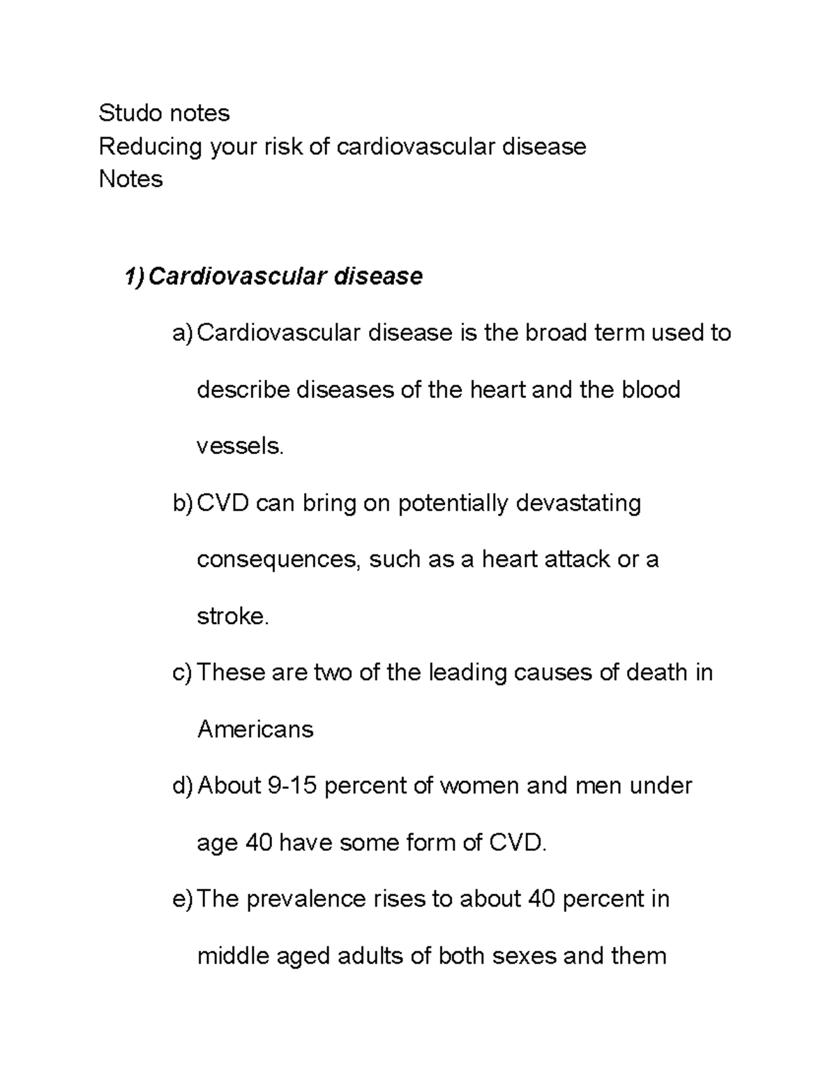 CVD part 1 - notes - Studo notes Reducing your risk of cardiovascular ...