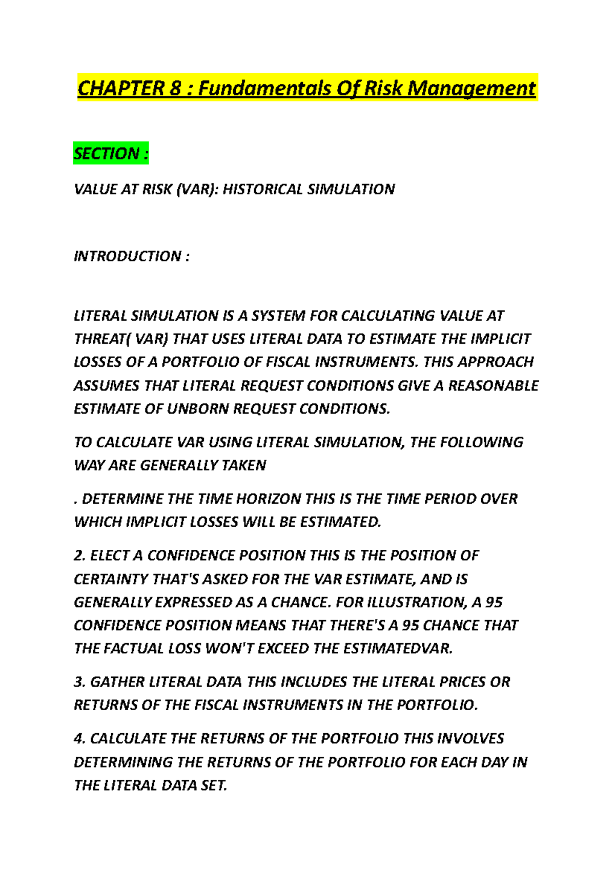 Value at Risk (VAR) Calculation using Historical Simulation - Studocu