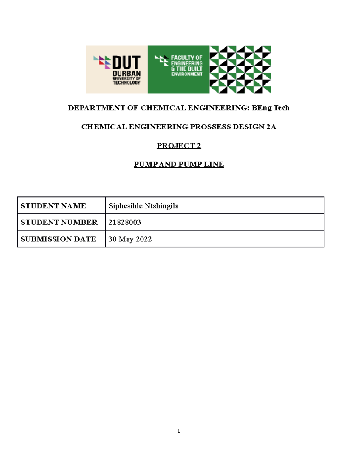 21828003 SP Ntshingila chemical Process Design 2A project 2 ...