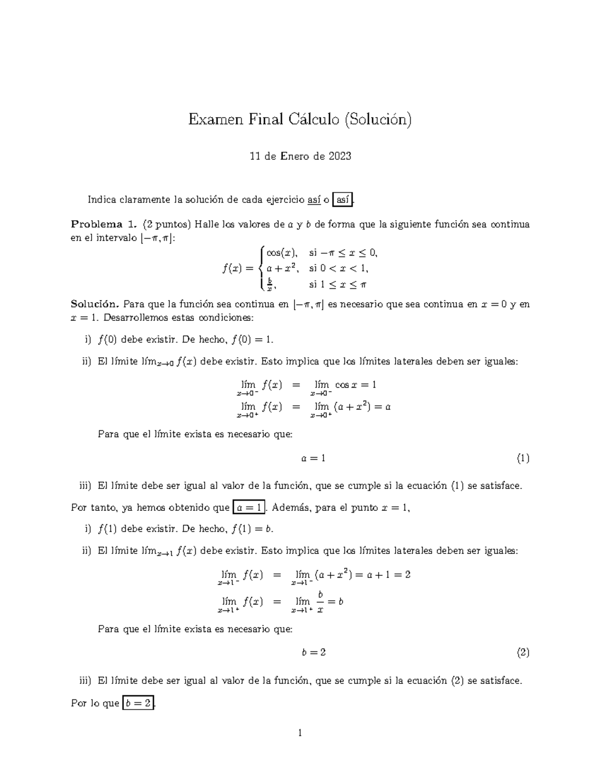 Sol Examen Final 2023 - solucio exercisi RLC - Examen Final C ́alculo (Soluci ́on) 11 de Enero ...