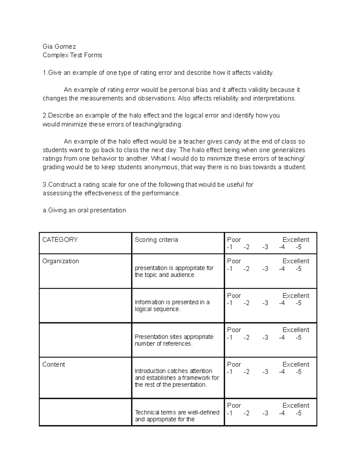 EDPS assignment 1 - Gia Gomez Complex Test Forms 1 an example of one ...