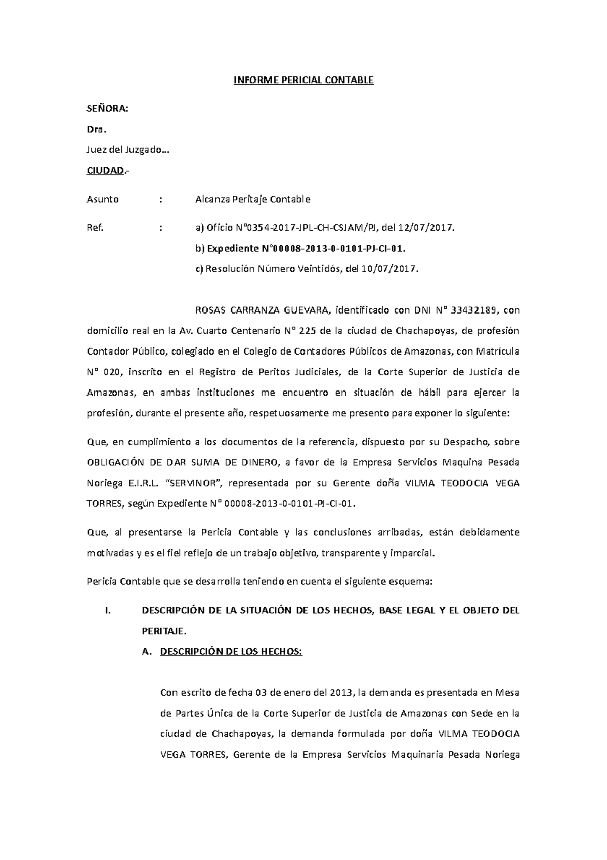 Informe Pericial Contable Moratorio - INFORME PERICIAL CONTABLE SEÑORA ...