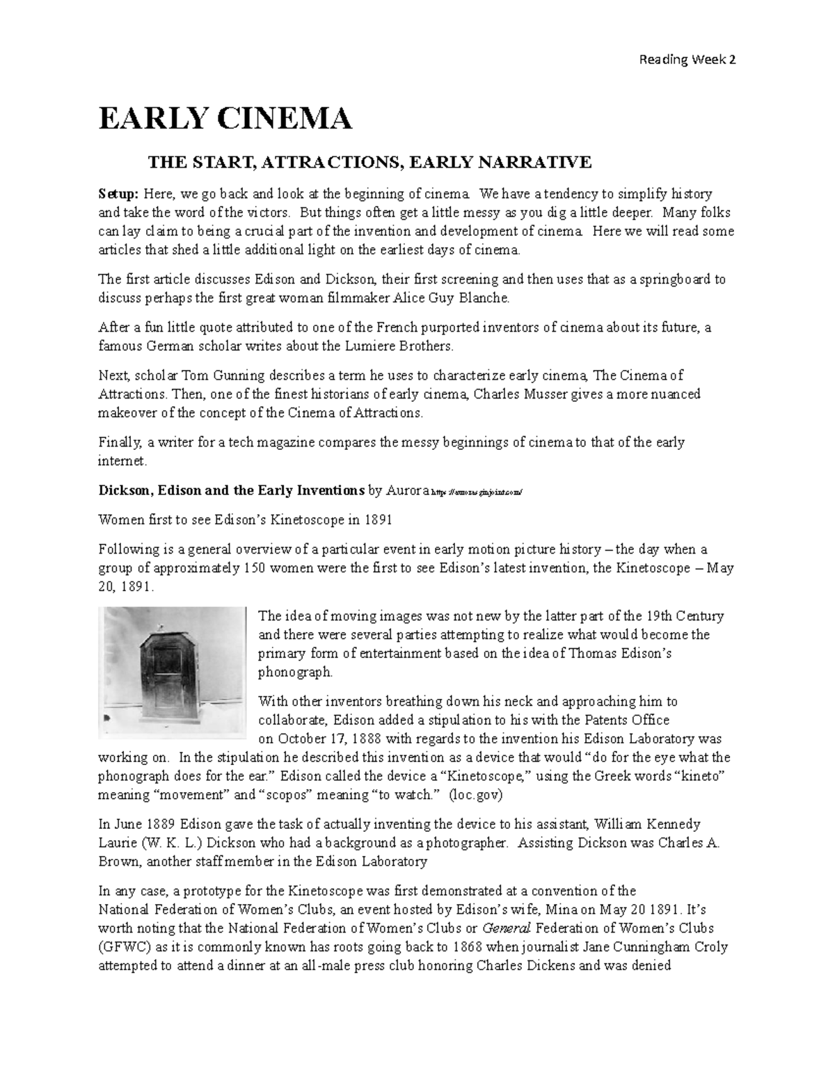 Reading - Week 2 - this is an assignment for a class at bmcc - EARLY ...