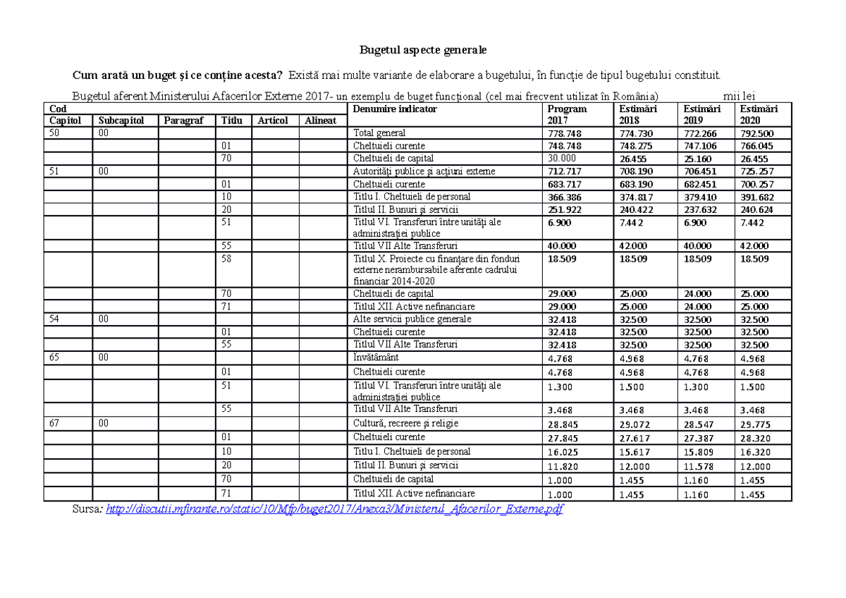 Bugetul aspecte generale - Bugetul aferent Ministerului Afacerilor ...